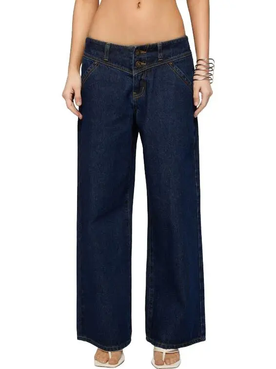 EDIKTED Meredith Low Rise Wide Leg Jeans - Blue
