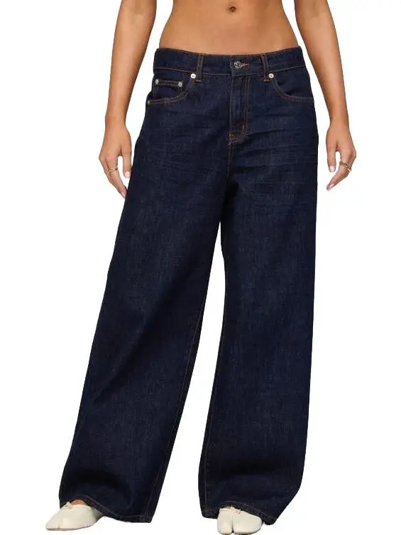 EDIKTED Juanita Low Rise Baggy Jeans - Dark-blue