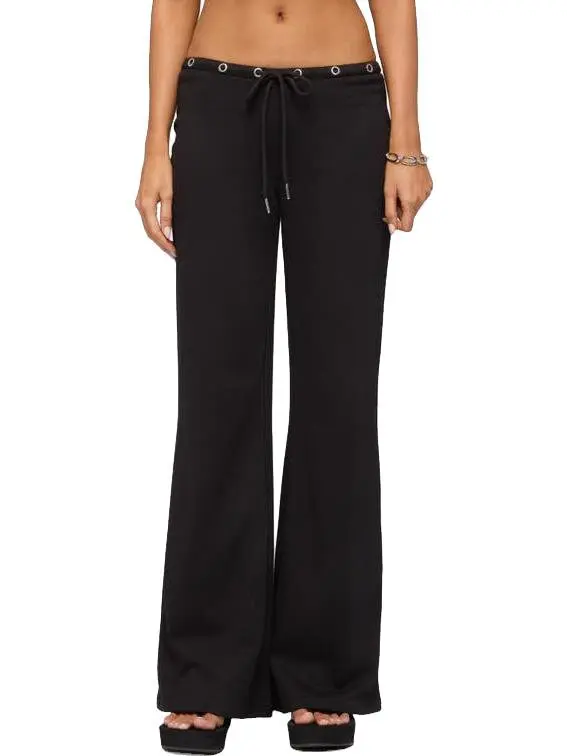 EDIKTED Grommet Drawstring Low Rise Straight Leg Pants - Black