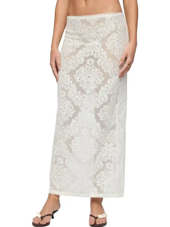 EDIKTED Low Rise Sheer Lace Maxi Skirt - Cream