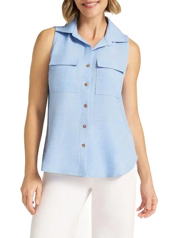 Matty M. Euclid Sleeveless Button-up Shirt - Chambray