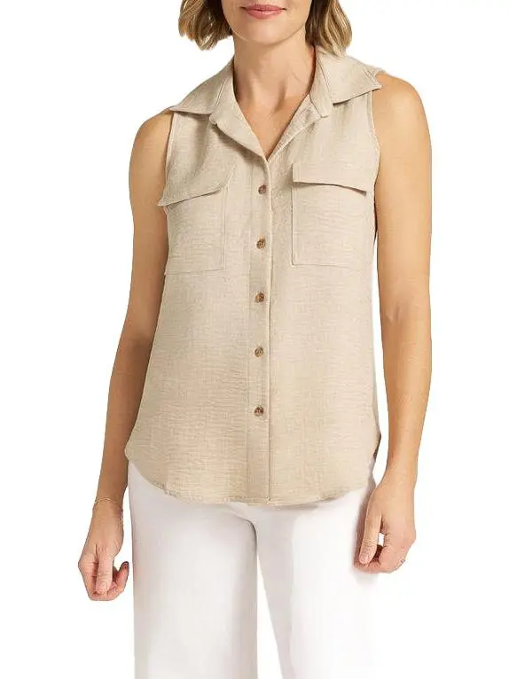 Matty M. Euclid Sleeveless Button-up Shirt - Natural