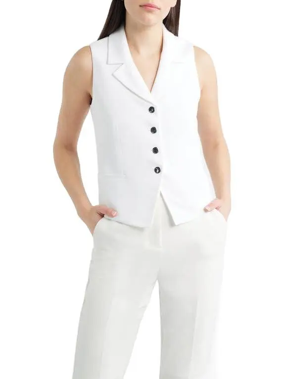 Anne Klein Tailored Four-button Vest - Crisp White