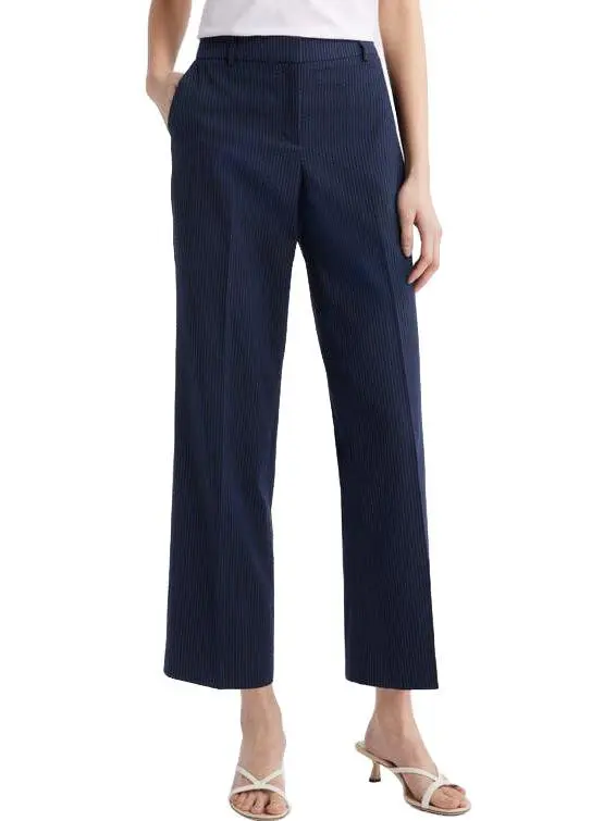 Anne Klein Stripe Straight-leg Ankle Trousers - Distant Mountain/black