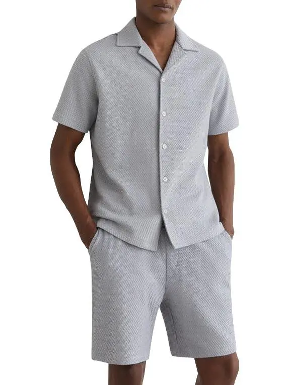 REISS Felipe Textured Knit Cotton Blend Camp Shirt - Soft Blue