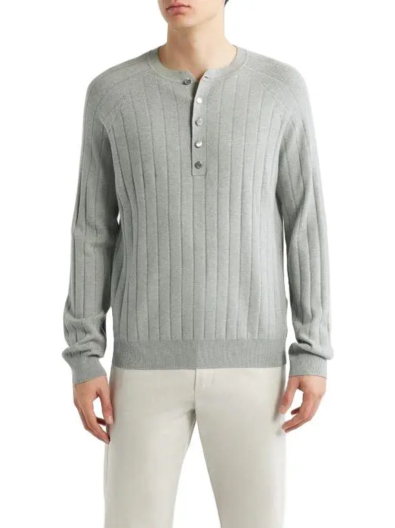 REISS Andres Ribbed Henley Sweater - Sage Green