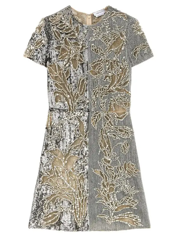 Alexander McQueen Crystal Stencil Embroidered Mini Dress - Silver/crystal