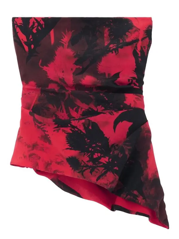 Alexander McQueen Floral Print Strapless Top - Red/black