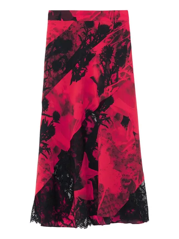 Alexander McQueen Floral Slashed Midi Skirt - Red/black