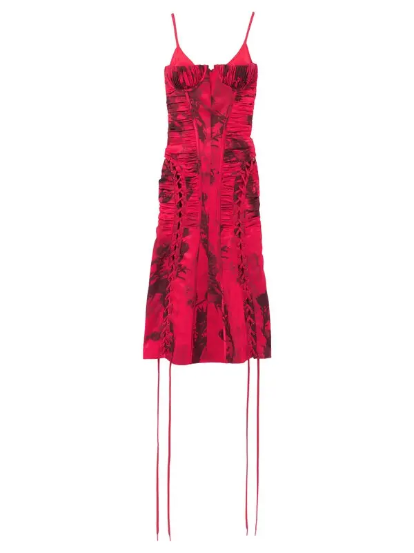 Alexander McQueen Floral Jacquard Corset Dress - Red/black