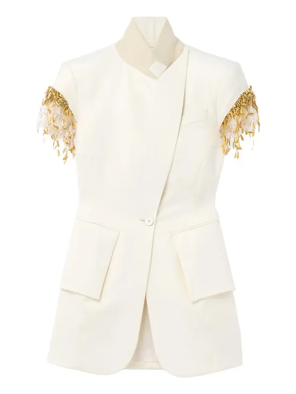 Alexander McQueen Leaves And Crystal Embroidered Jacket - Ivory
