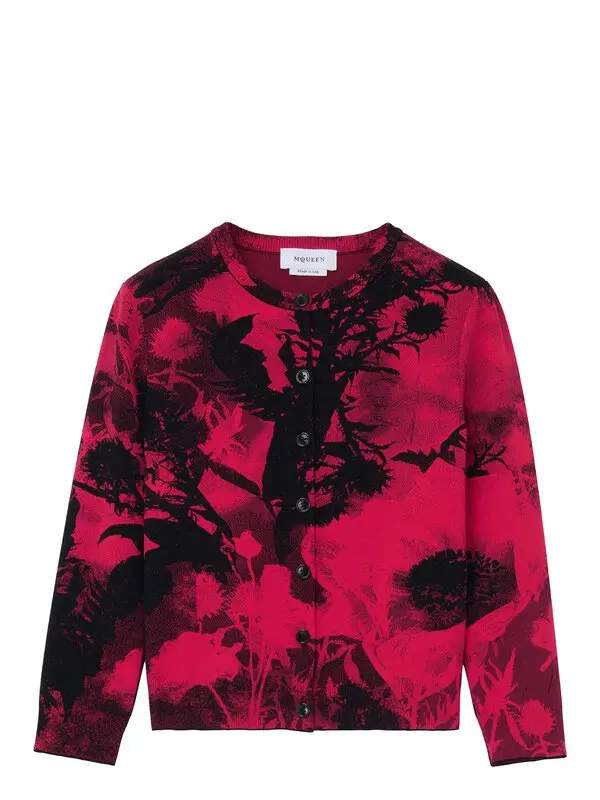 Alexander McQueen Floral Jacquard Cardigan - Red/black
