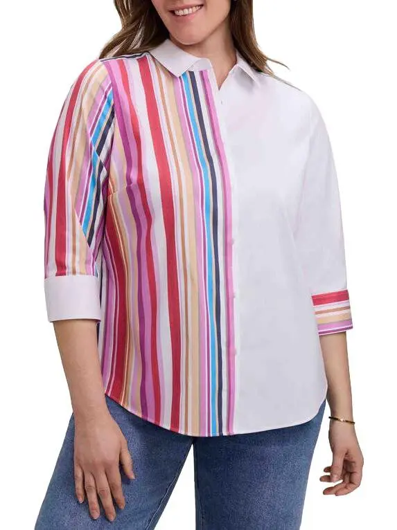 Foxcroft Charlie Mixed Stripe Button-up Shirt - Pink/white Multi
