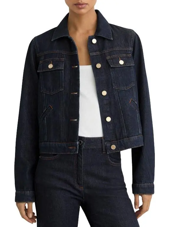 REISS Carmen Denim Trucker Jacket - Dark Blue