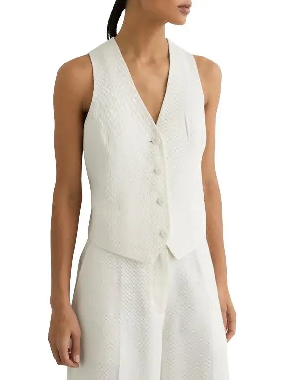 REISS Alyx Linen Blend Tailored Vest - White