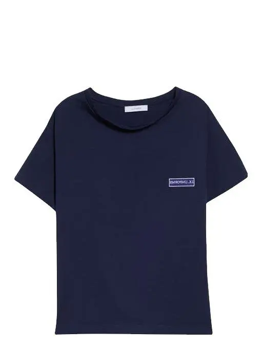 JULIE KEGELS Pulled Neckline Cotton T-shirt - Dark Navy