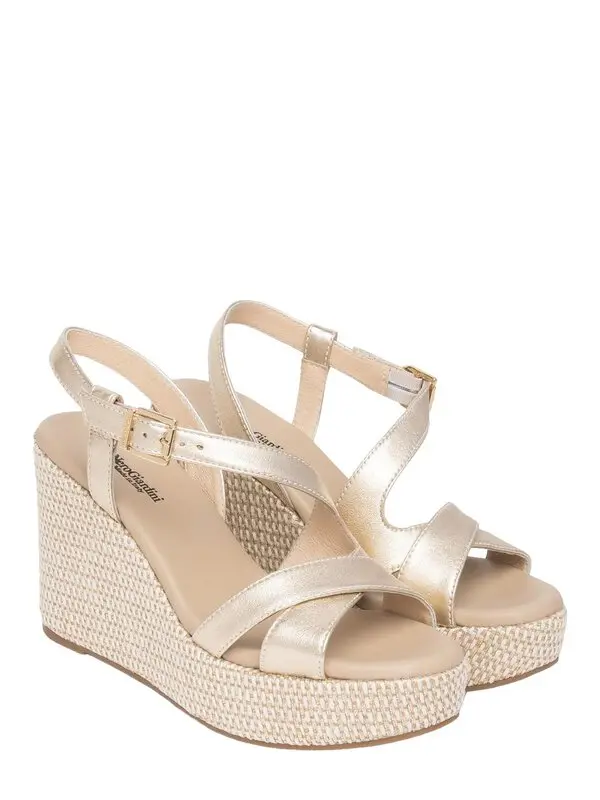 NEROGIARDINI Slingback Platform Wedge Sandal - Gold