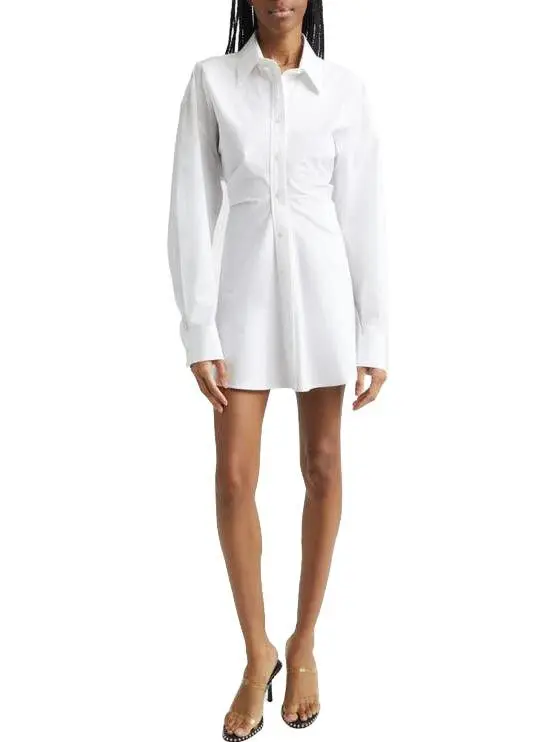 Alexander Wang Zip Cinch Long Sleeve Stretch Cotton Mini Shirtdress - White
