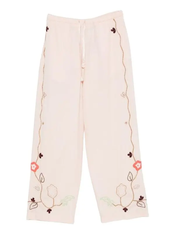 FORTE_FORTE Embroidered Cotton Trousers - Pink