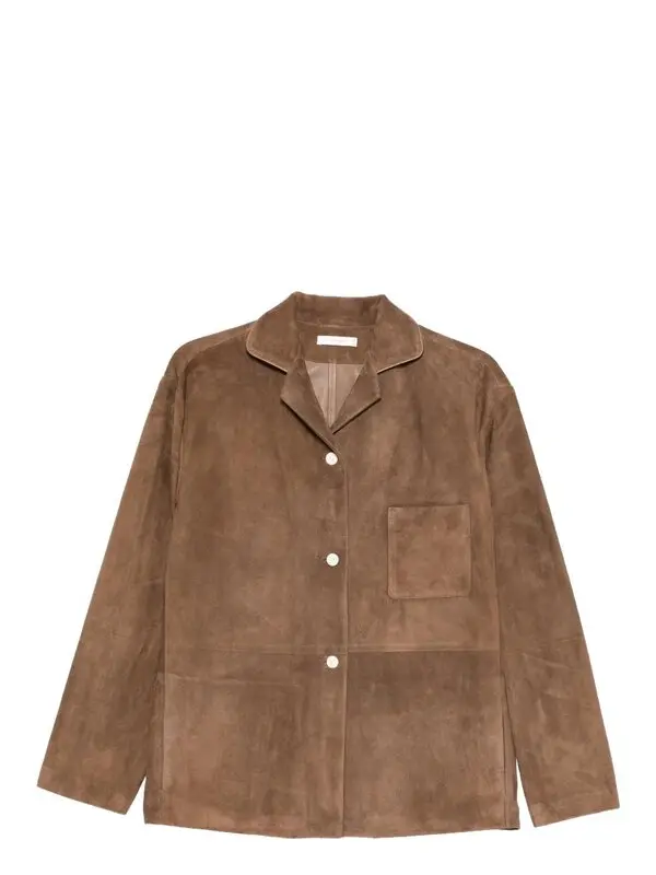 THE ROW Janine Suede Leather Shirt - Brown