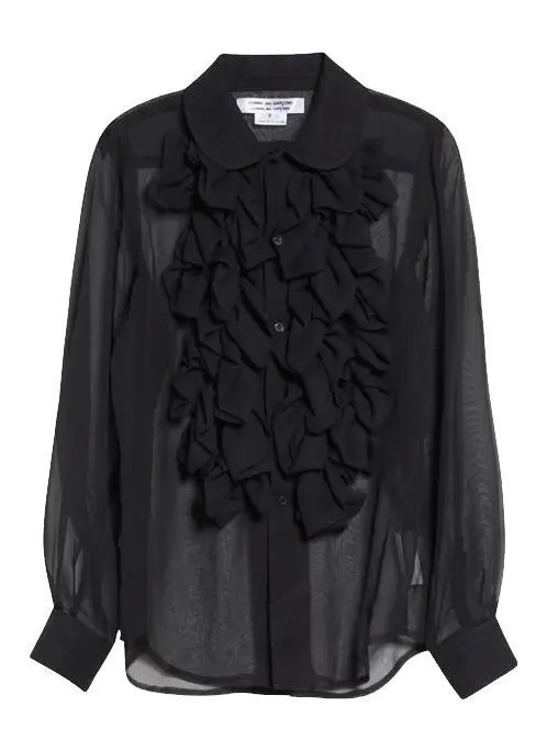 Comme Des Garçons Ruffle Sheer Crepe Button-up Shirt - Black