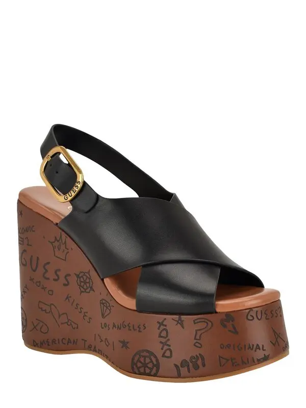 Guess Yarisel Platform Wedge Sandal - Black