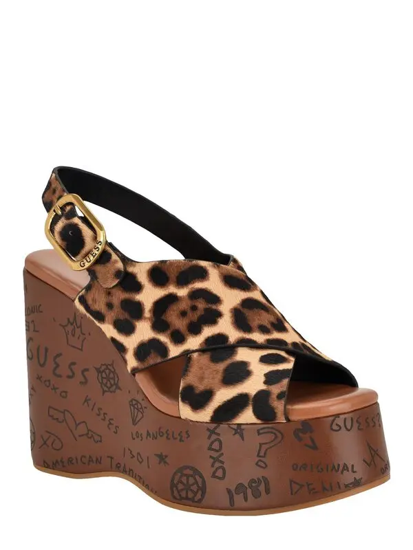 Guess Yarisel Platform Wedge Sandal - Medium Brown