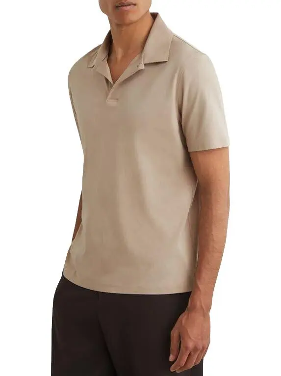 REISS Earl Solid Cotton Polo - Sand