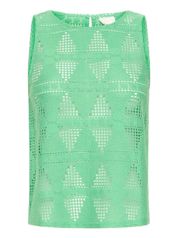 ICHI Open Stitch Sleeveless Top - Greenbriar