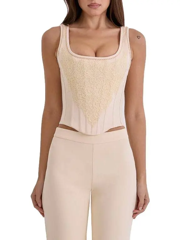 House Of Cb Embroidered Corset Top - Vintage Ivory