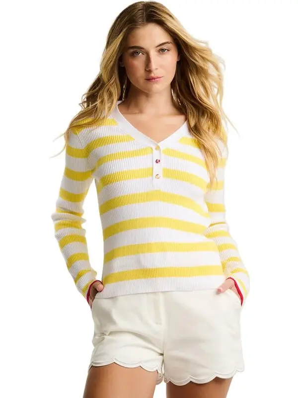 Lisa Todd Lucky Stripe Cotton Henley - White Butter