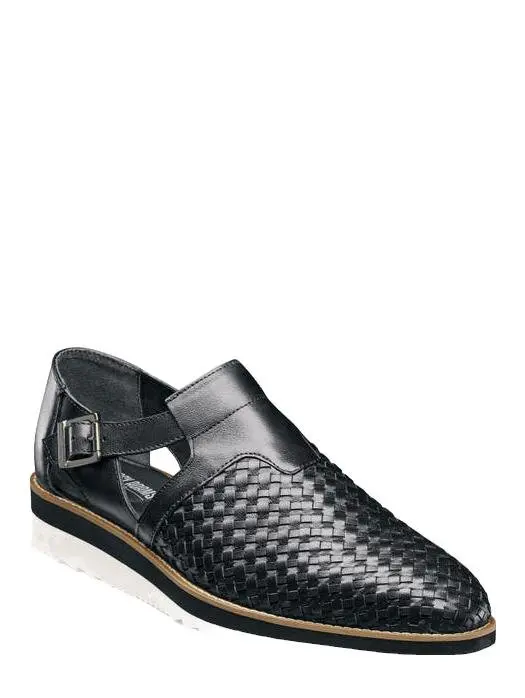STACY ADAMS Leather Loafer With Woven Construction - Black