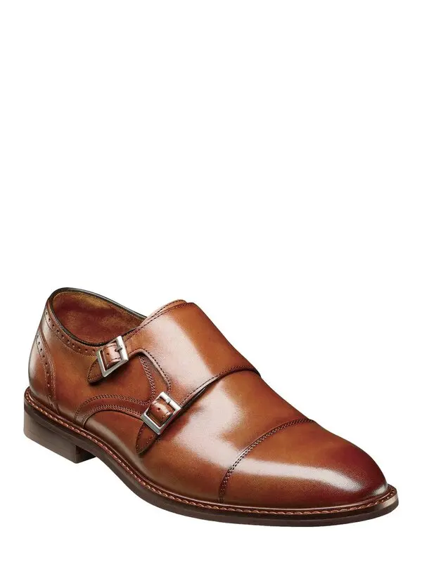 STACY ADAMS Boswell Double Monk Strap Shoe - Brandy