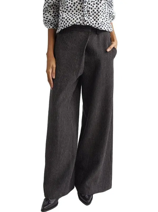 R13 Oversize Crossover Pinstripe Linen & Virgin Wool Pants - Brown Stripe