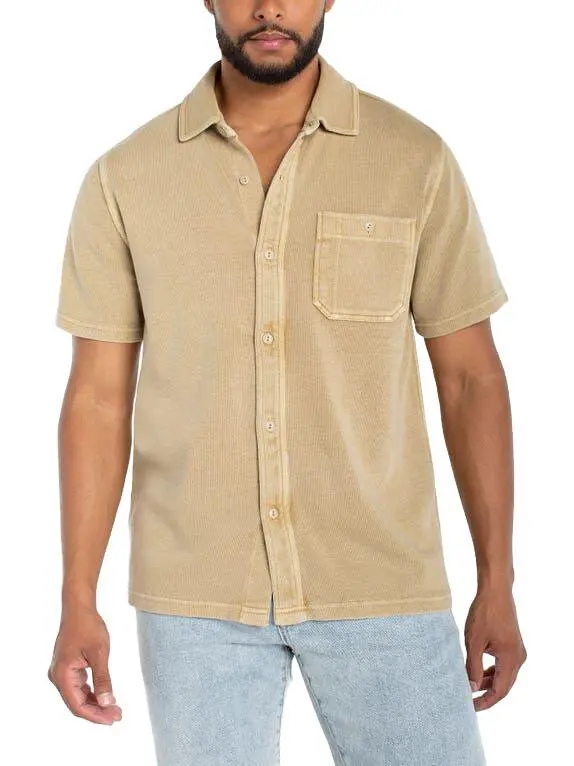 LIVERPOOL Short Sleeve Piqué Knit Button-up Shirt - Rye