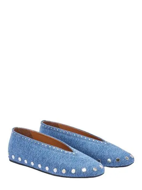 GANNI Jenny Studded Ballet Flat - Mid Blue Stone