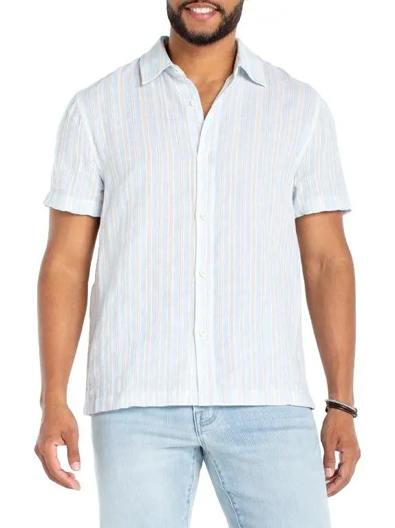 LIVERPOOL Stripe Short Sleeve Button-up Shirt - Light Blue Multi