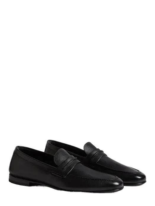 Zegna Natural Grain Leather Driving Loafer - Black