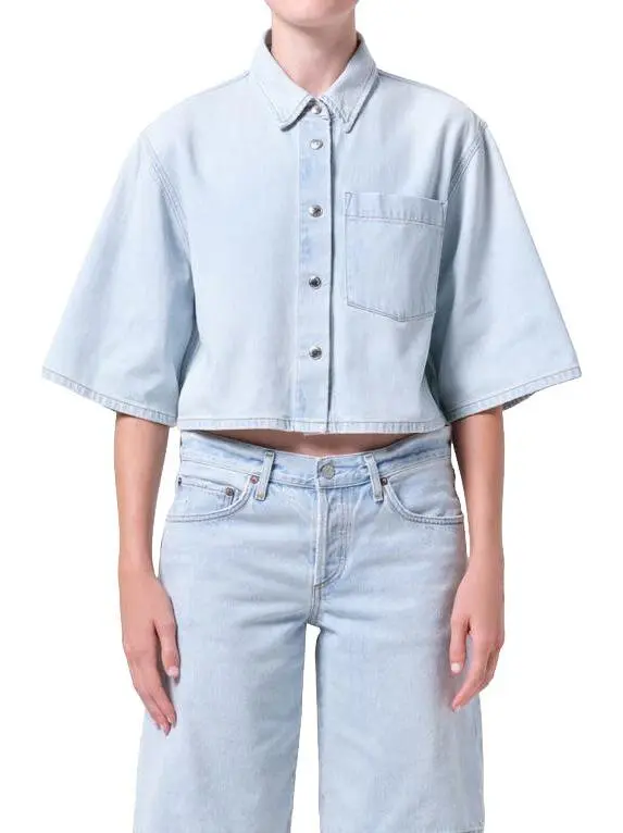 AGOLDE Tomine Boxy Denim Button-up Shirt - Pause Light Indigo