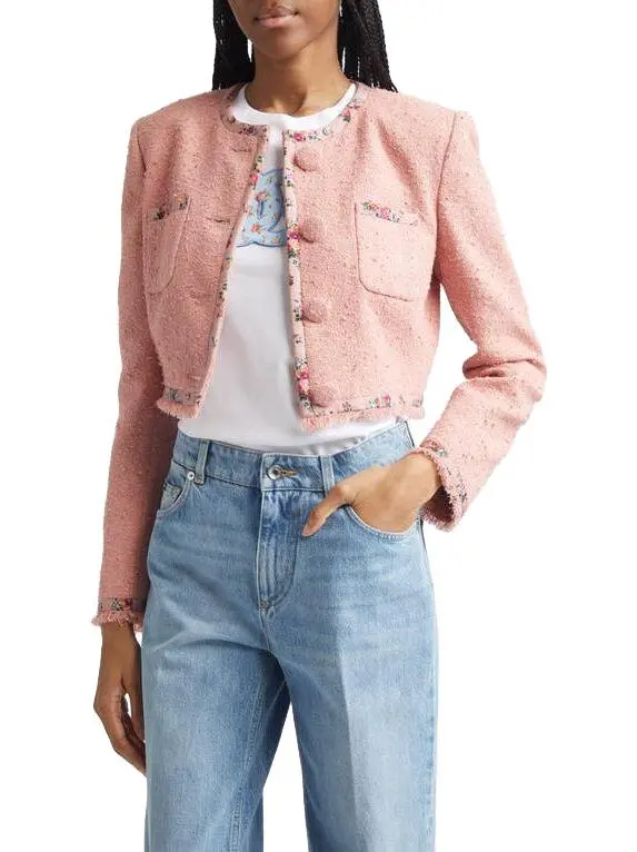 Dolce & Gabbana Floral Trim Crop Tweed Jacket - Rosa Polvere Scuro