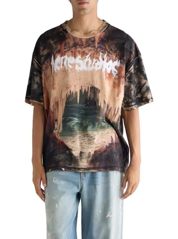 Acne Studios Eresa Cave Distressed Graphic T-shirt - Black/rust Brown