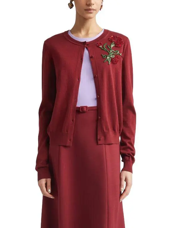 Carolina Herrera Crystal Embroidered Silk Cardigan - Rioja Multi