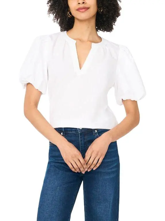 Vince Camuto Organdy Puff Sleeve Top - Ultra White