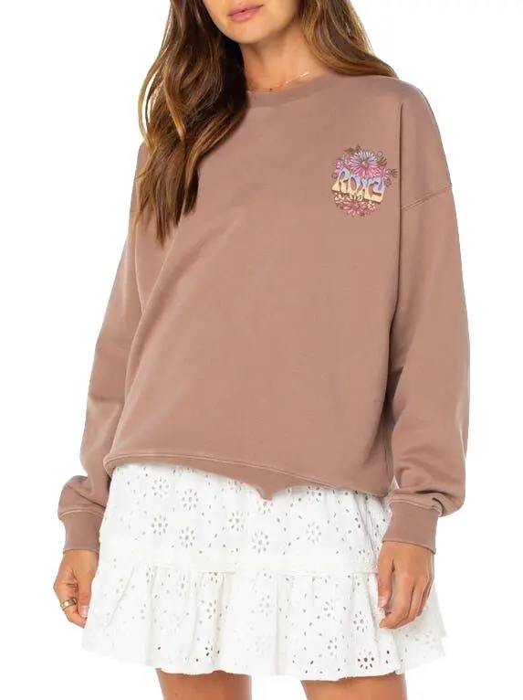 Roxy Lineup Oversize Cotton-blend Graphic Sweatshirt - Brownie