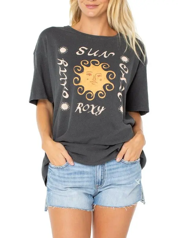 Roxy Cotton Oversized Graphic T-shirt - Phantom