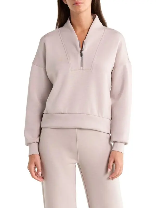 Spanx Airessentials Shawl Collar Quarter Zip Sweatshirt - Mushroom