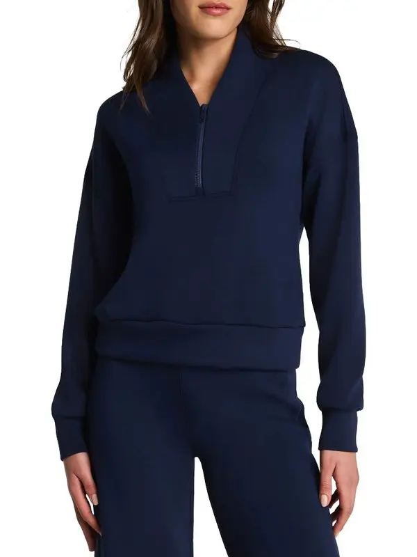 Spanx Airessentials Shawl Collar Quarter Zip Sweatshirt - Timeless Navy