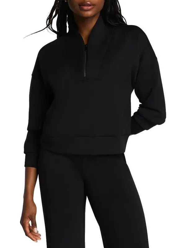 Spanx Airessentials Shawl Collar Quarter Zip Sweatshirt - Very Black