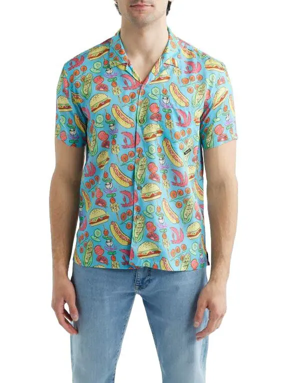 BOARDIES Barbecue Print Camp Shirt - Blue