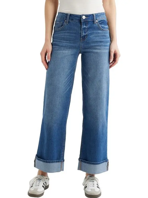 1822 Denim High-waist Cuffed Wide-leg Jeans - Pacific
